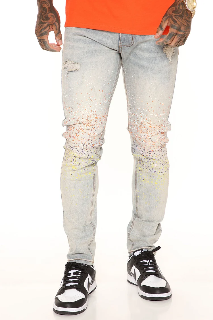 Paint Splat Skinny Jeans - Light Wash