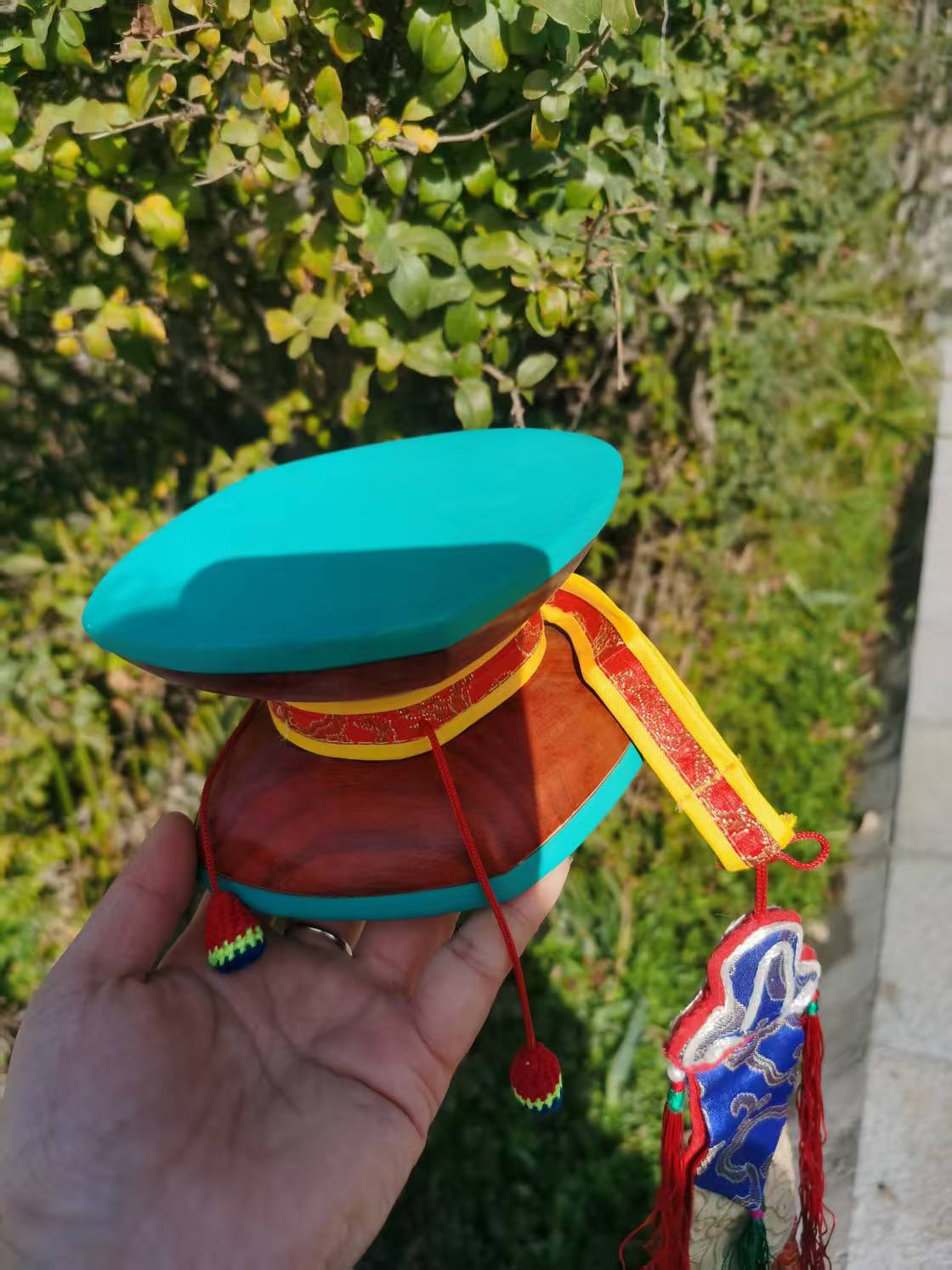 Tibetan Retro Exquisite Wooden Drum Buddhism tambourine Sheepskin drum ...