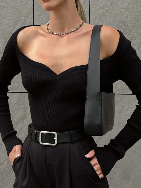 Urban Skinny Solid Color Square-Neck Sweater Tops