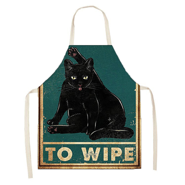 Linen Kitchen Apron - Black cat