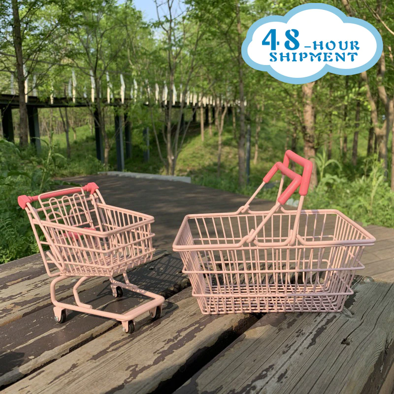Nigikala Kawaii Photo Props Pink Trolley Iron Art Mini Shopping Cart ...