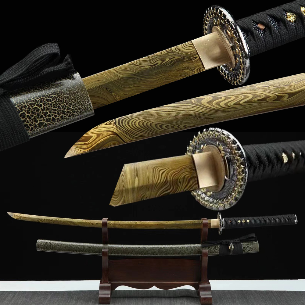 Gold Leopard Scabbard Samurai sword,Gold tsuba katana,golden blade ...
