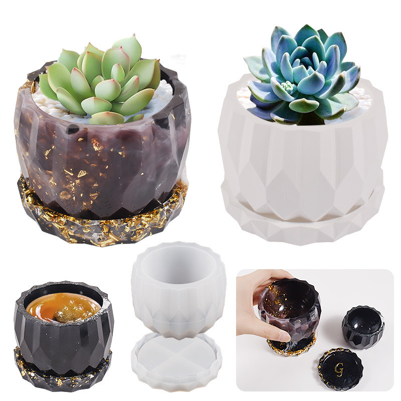 Geometric Diamond Magic: Succulent Planter Resin Molds Set!