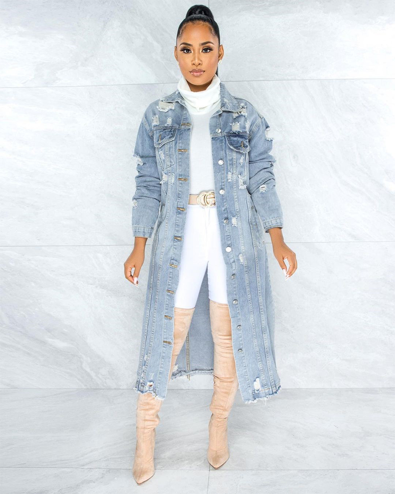 🔥【BLACK FRIDAY】Distressed Long Denim Jacket