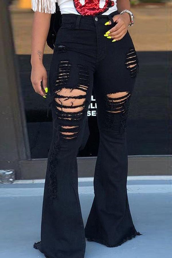 Vintage High Rise Ripped Ripped Flared Jeans