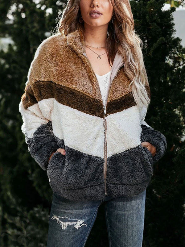 Color combination simple lambswool ladies jacket