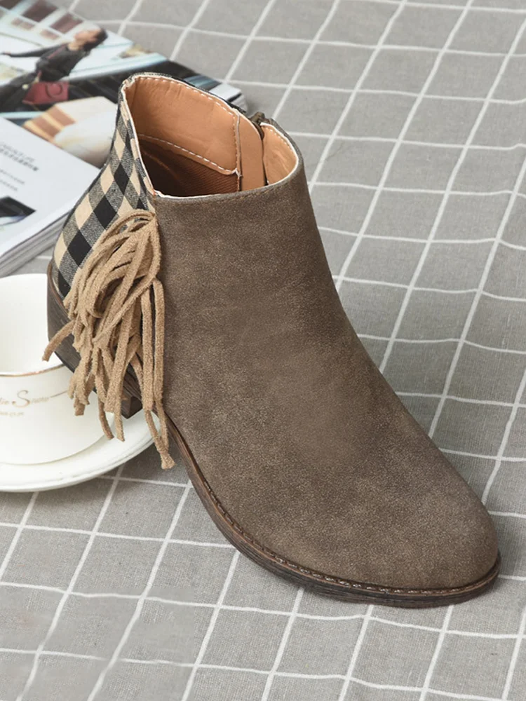Vintage Tassel Check Patch Booties