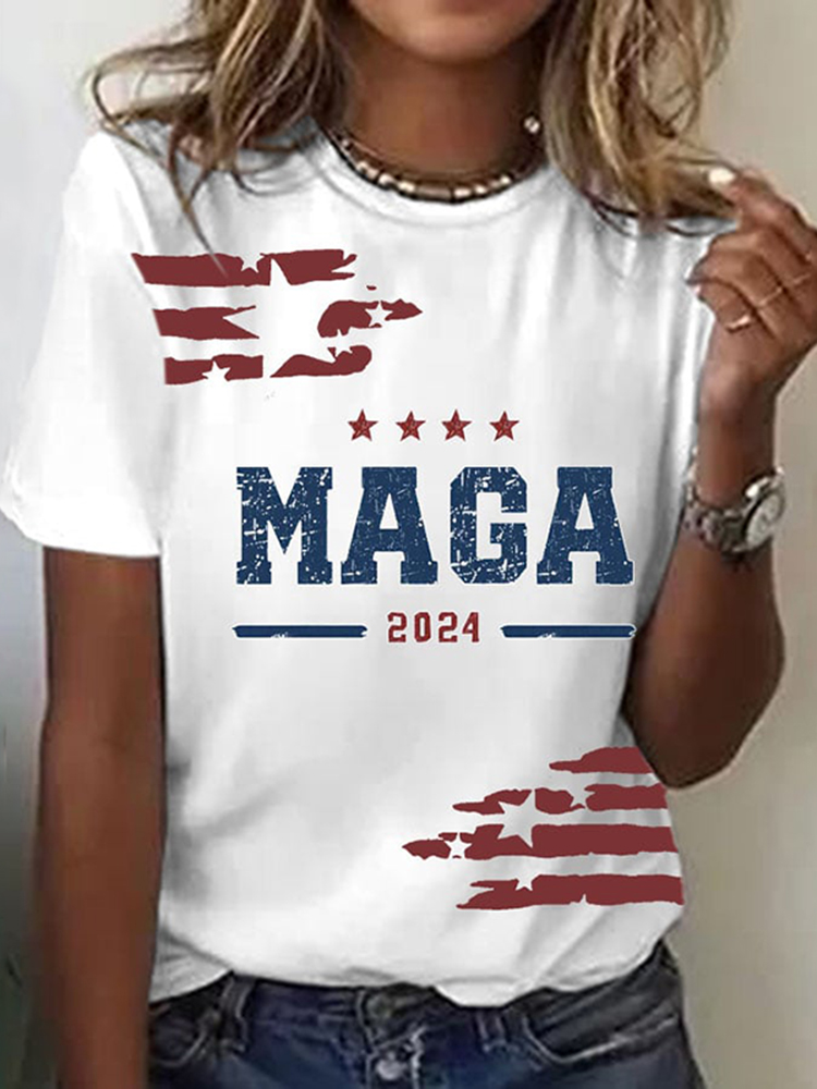 Women's MAGA 2024 Make America Great Again Round Neck Print T-Shirt