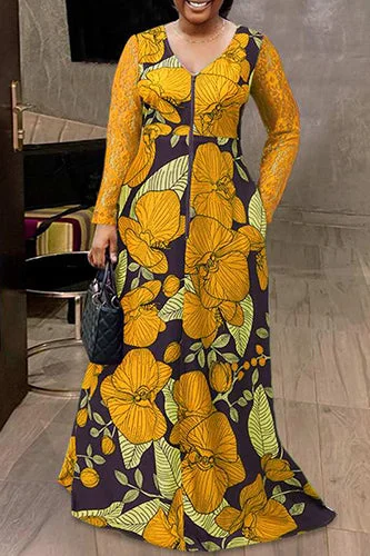 Vintage Printed Lace Patchwork Party Dresses