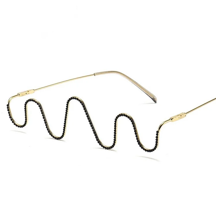 KLASSNUM Curved lines Glasses Frame No Lens Half Metal Frame Glasses ...