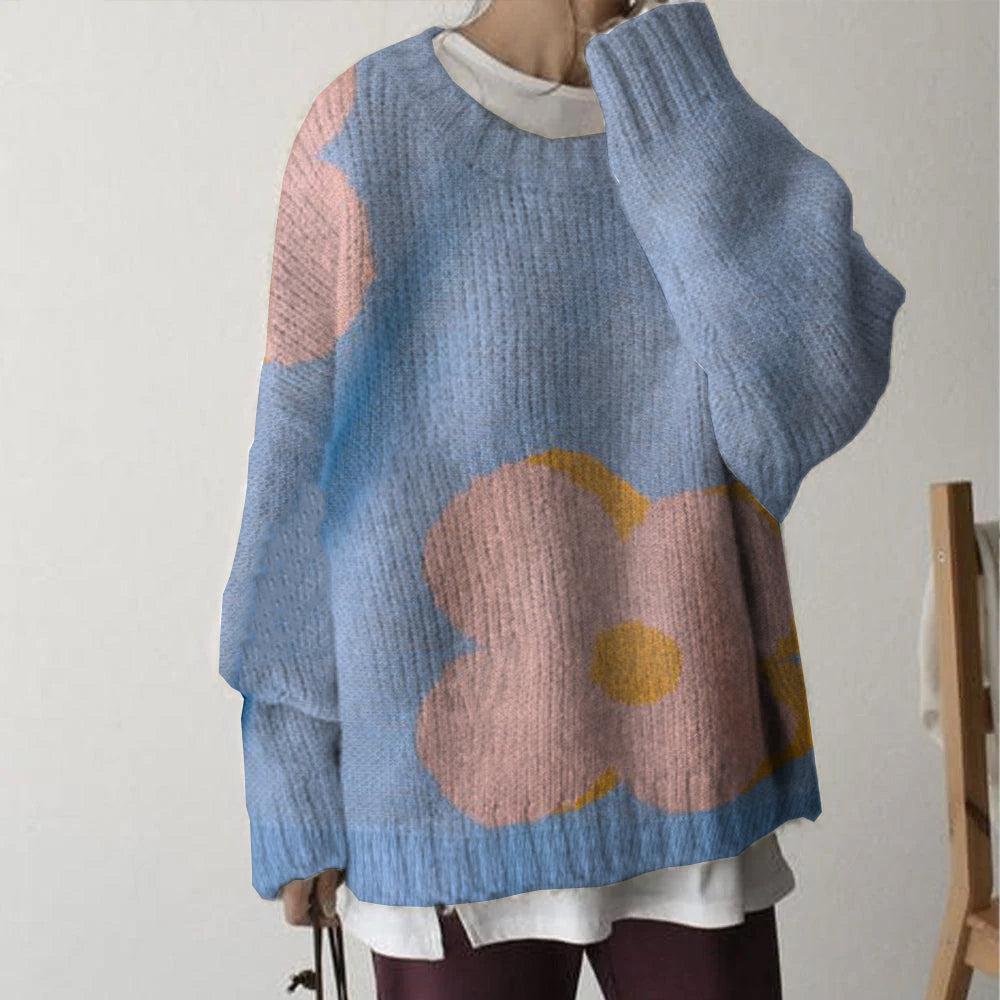 Youthful Round Neck Blue Sweater