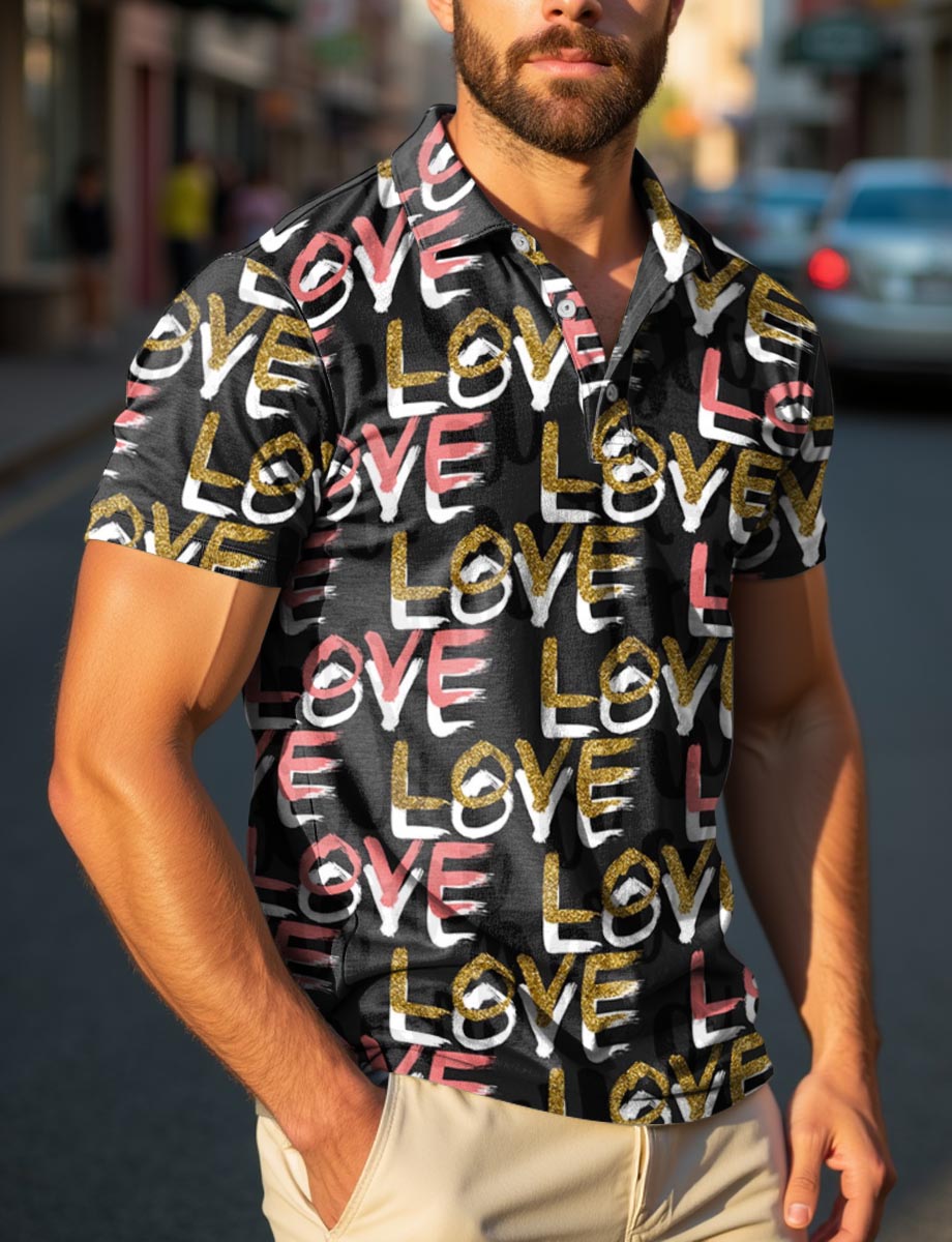 Valentine's Day Text Decorative Pattern Polo Shirt
