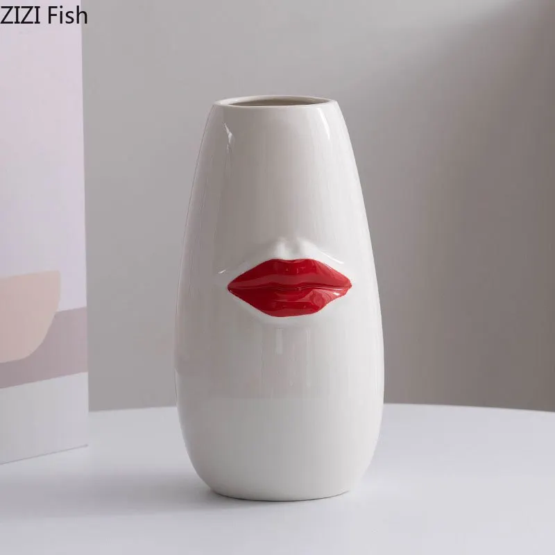 nigikala Red Lips Ceramic Vase Desk Decoration Minimalism Red Lips ...