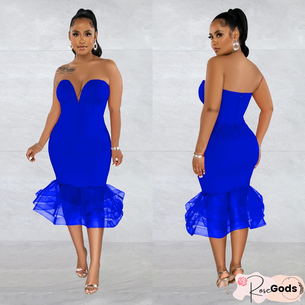 Wholesale Sexy Mesh Splicing Tube Top Midi Dress Online