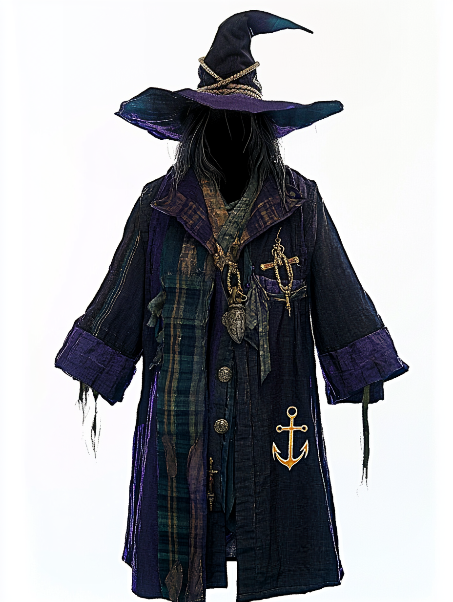 Pirate ship anchor plaid long wizard cape 3769