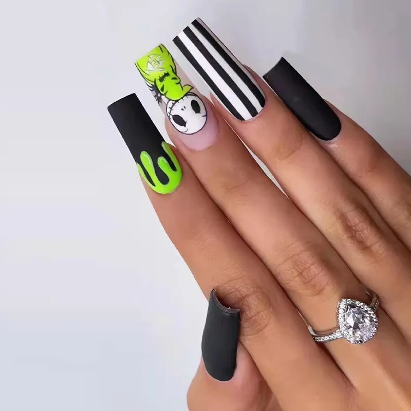 Churchf Coffin False Nails Grimace Pink French Ballerina Fake Nails ...