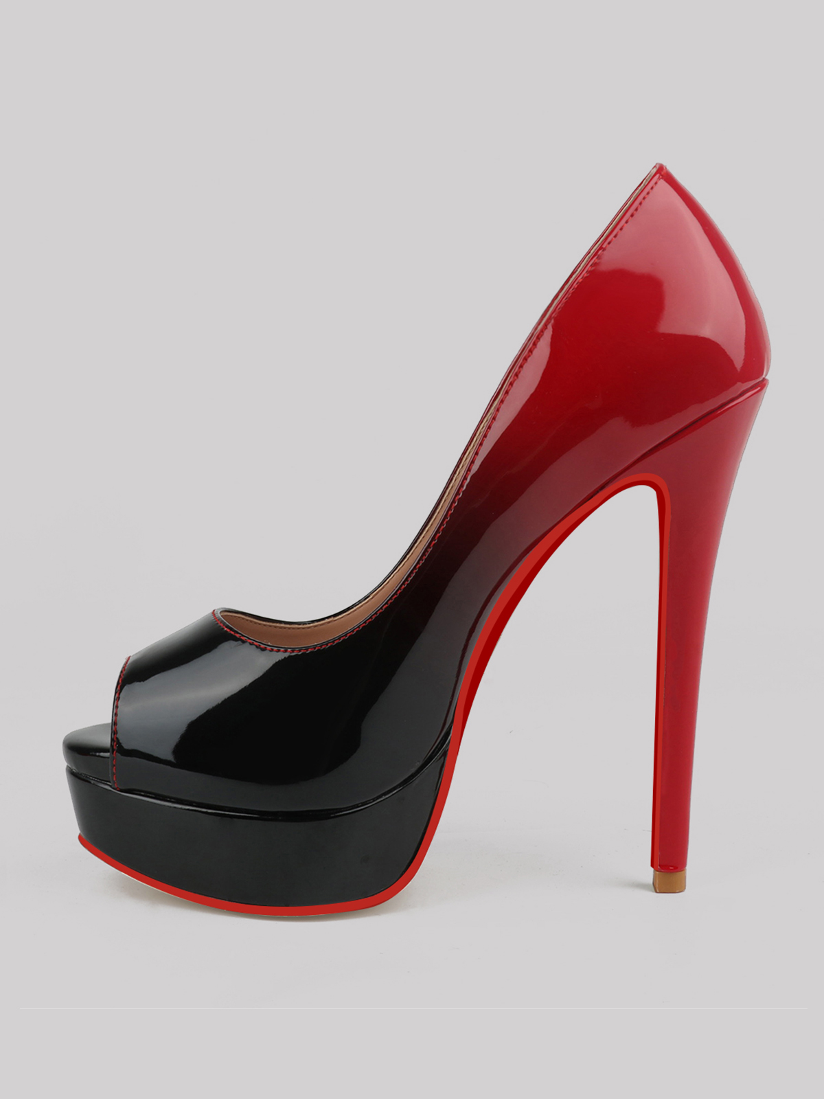 150mm Women's Platform High Heels Red Bottoms Peep Toe Pumps Patent ...
