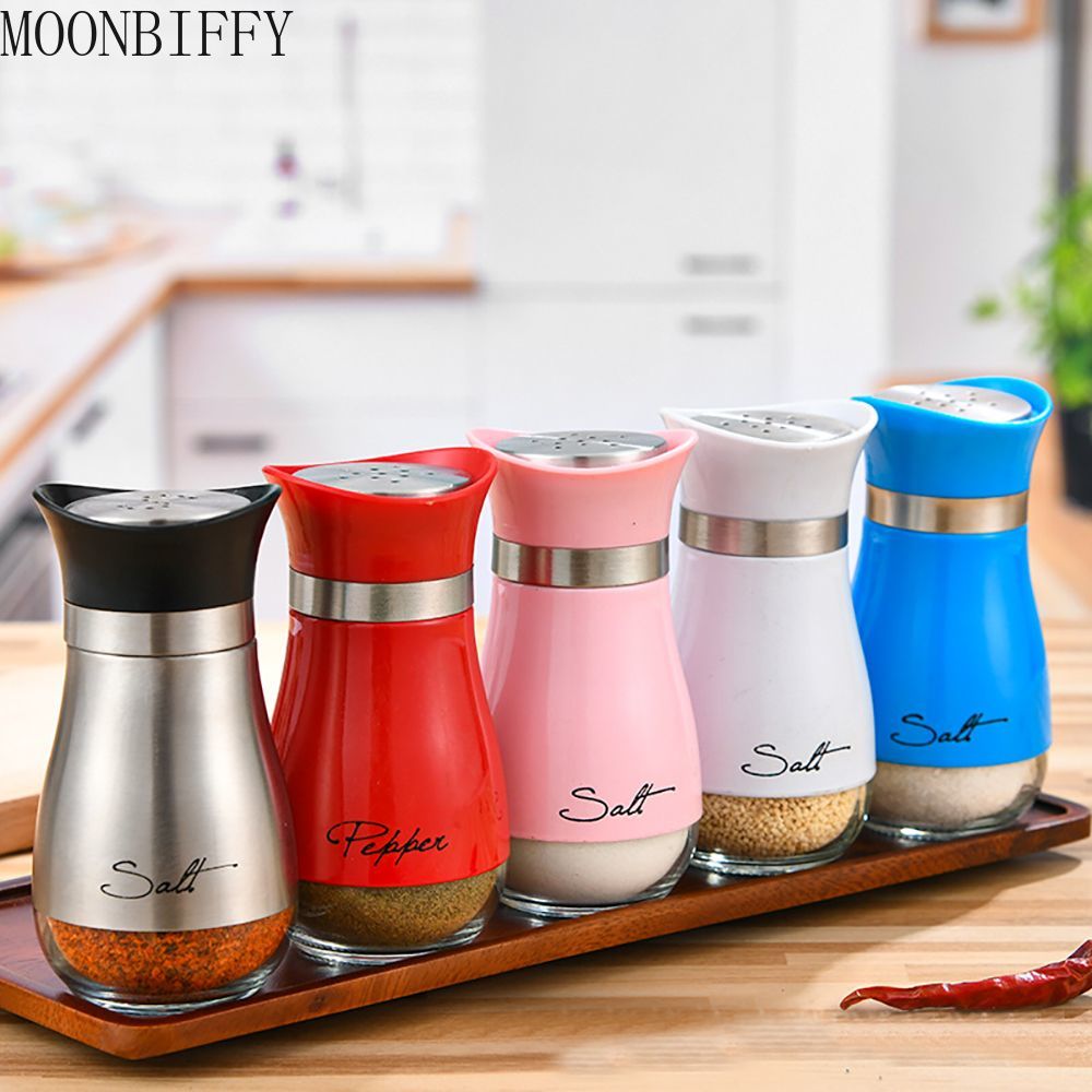 Athvotar Salt and Pepper Stainless Steel Glass Bottom Spice Dispenser ...