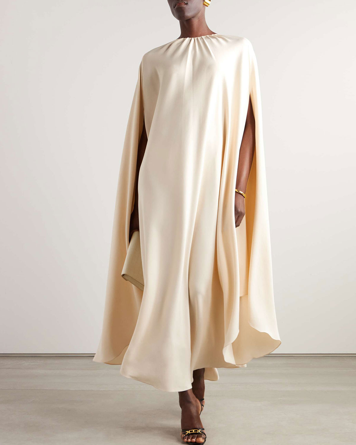 Cape-effect silk-blend cady gown