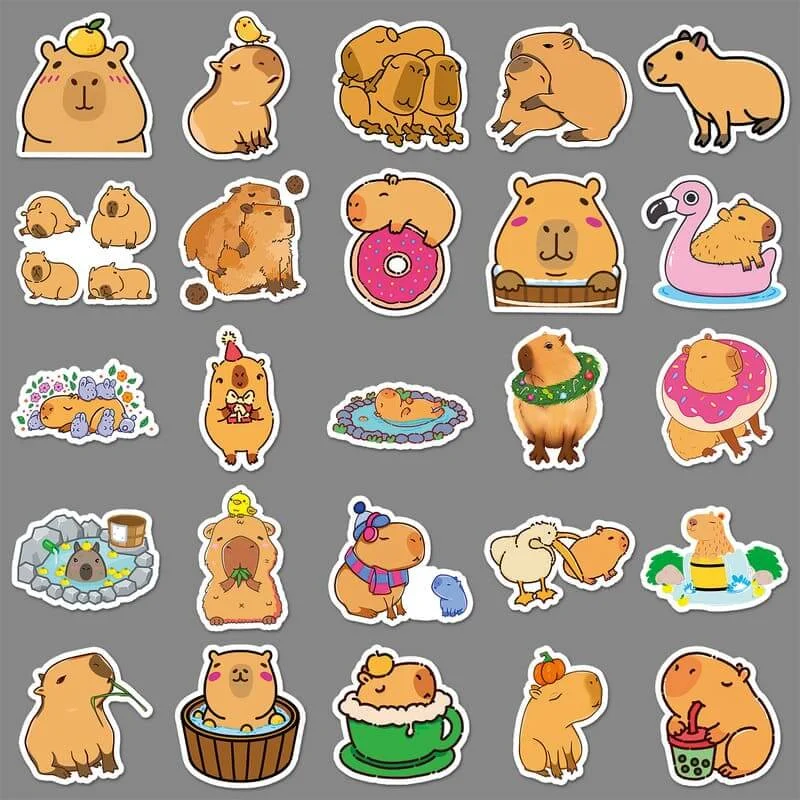 50 Pcs Cute Capybara Sticker Animal Graffiti Sticker For DIY Skateboard ...