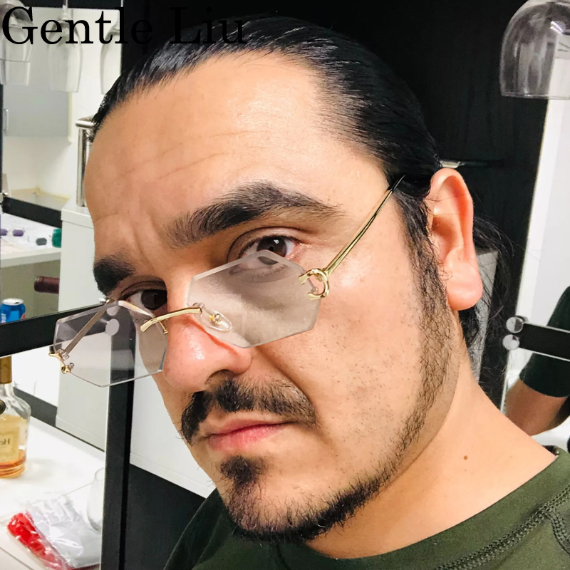 Vintage Square Rimless Sunglasses Men 2024 Luxury Brand Frameless Sun ...