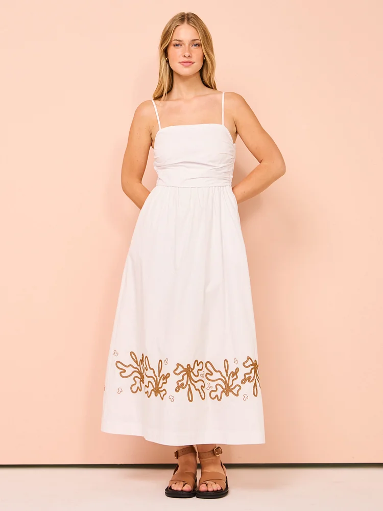 Mon Renn Mystique Midi Dress in White with Beige