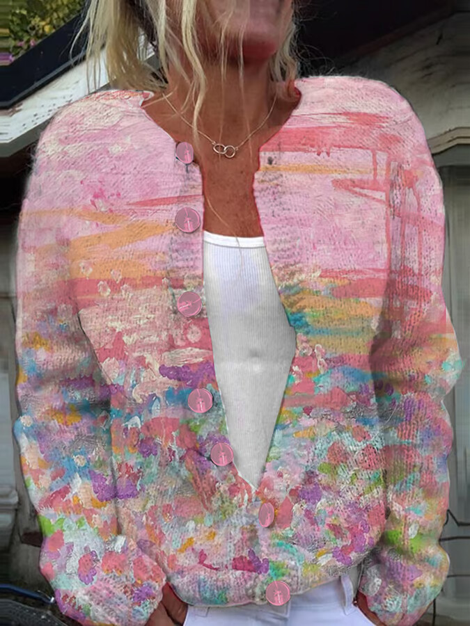 Women's Christian Cross Printed Knit Cardigan