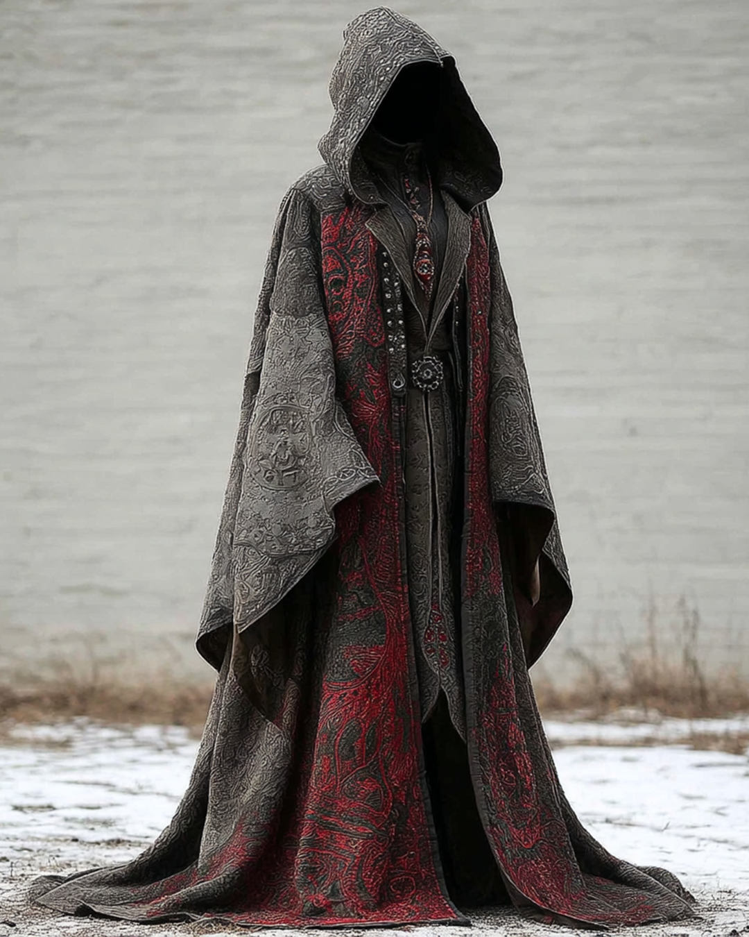 Men's Halloween Contrasting Skull Embroidered Rivet Hooded Cape d989