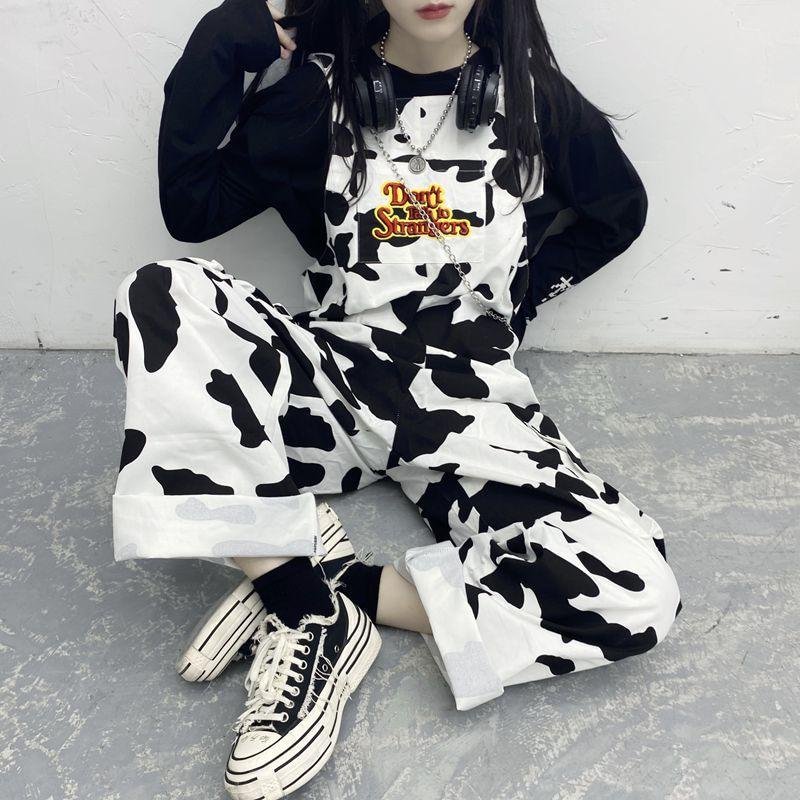 COW OR CHECKERBOARD PRINT CARGO OVERALLS