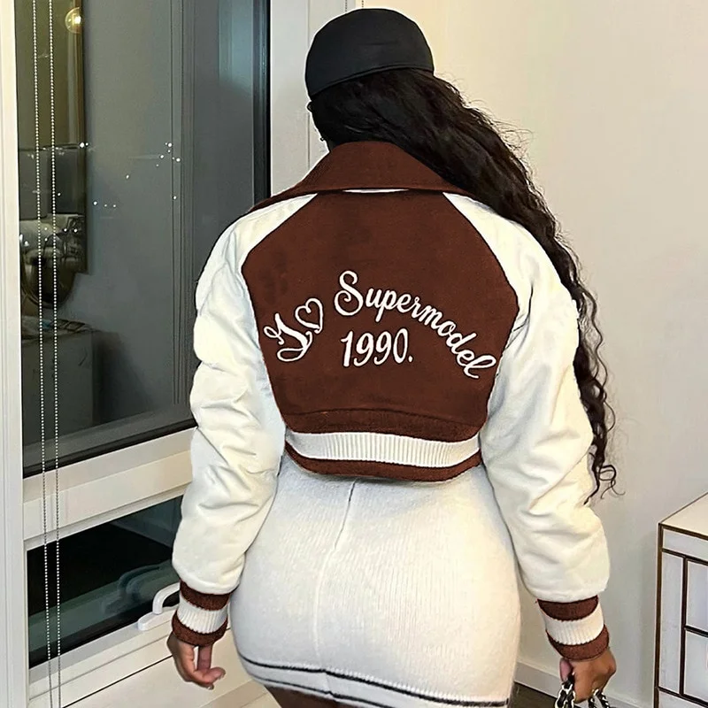 Woherb Crop Letterman Jacket Varsity Coats Sexy Cropped Casual Y2K ...