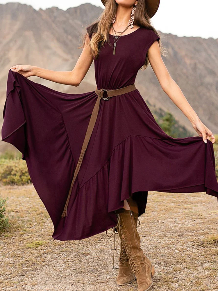 Women's Western Style Vintage Ruffle Maxi Dress
