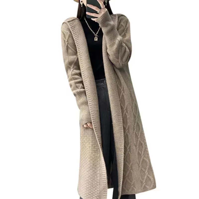 Woherb And Winter 2025 New Long Cashmeet Cardigan Women's Long Hooded ...