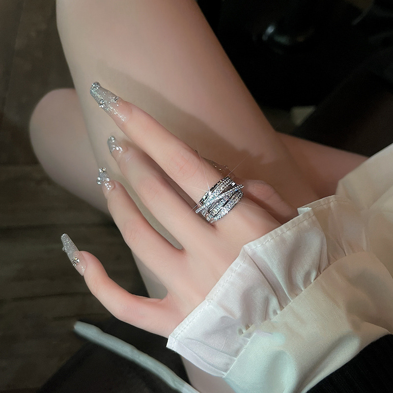 Zircon wrapped adjustable index finger ring