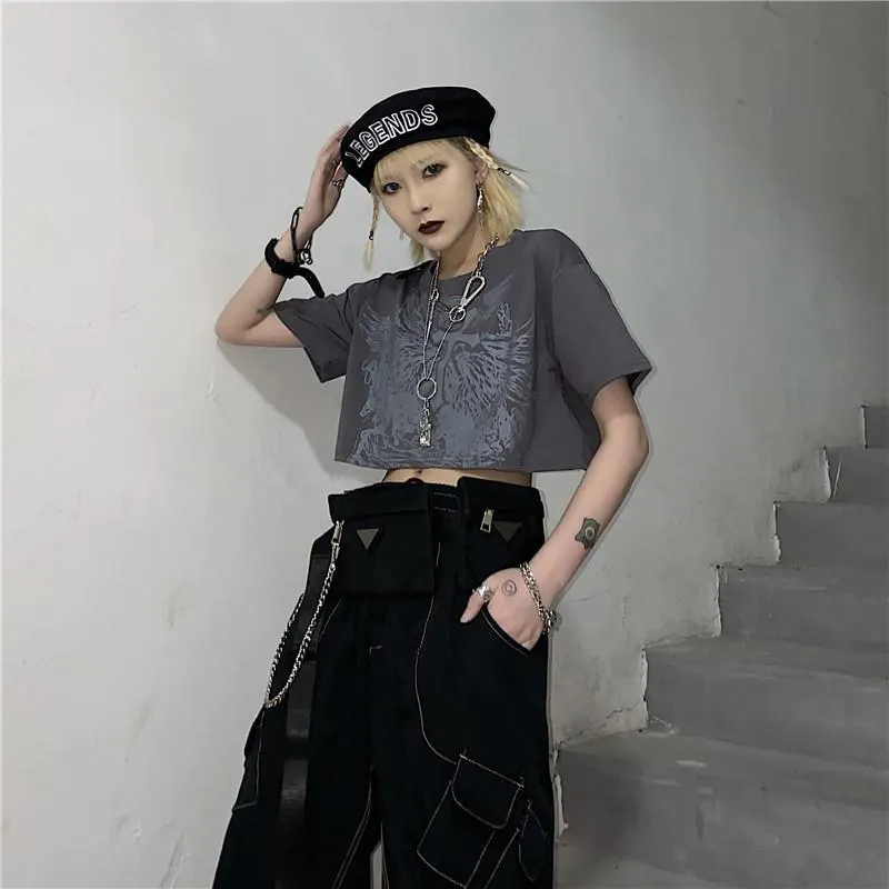 HARAJUKU CROSS PRINT CROP TOP