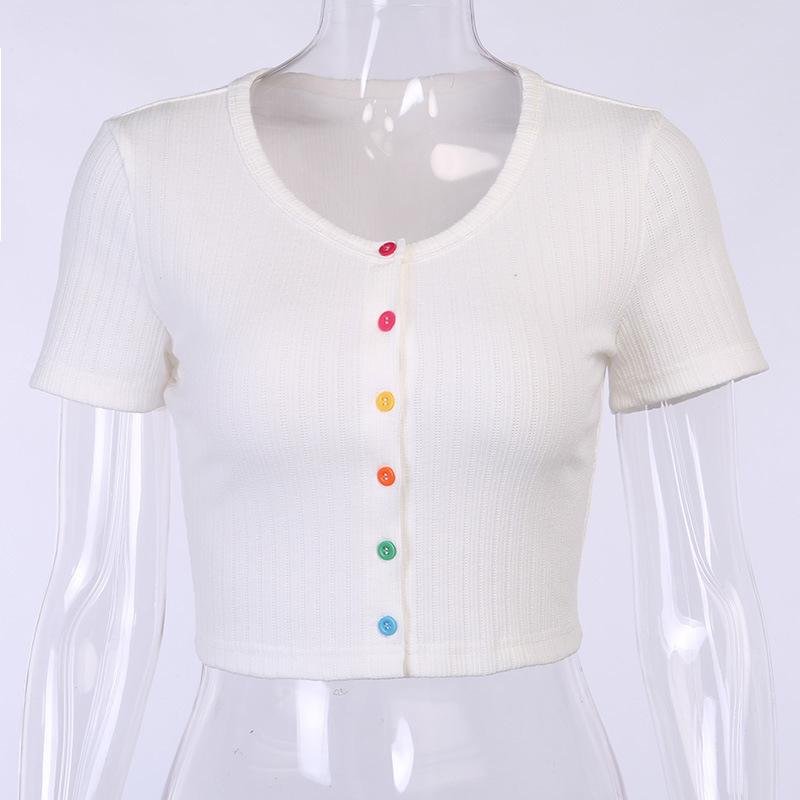 COLOUR BUTTON CROP TOP
