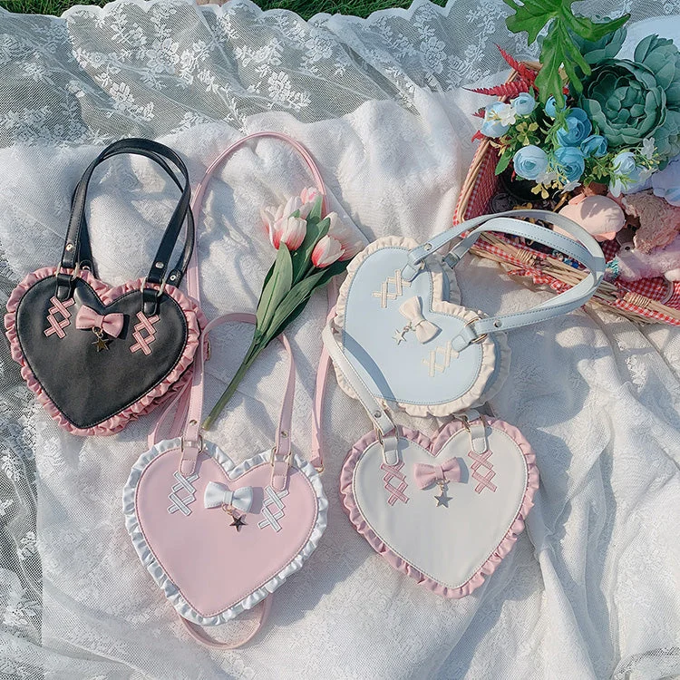 Harajuku Kawaii Heart Shaped Ruffle Handbag