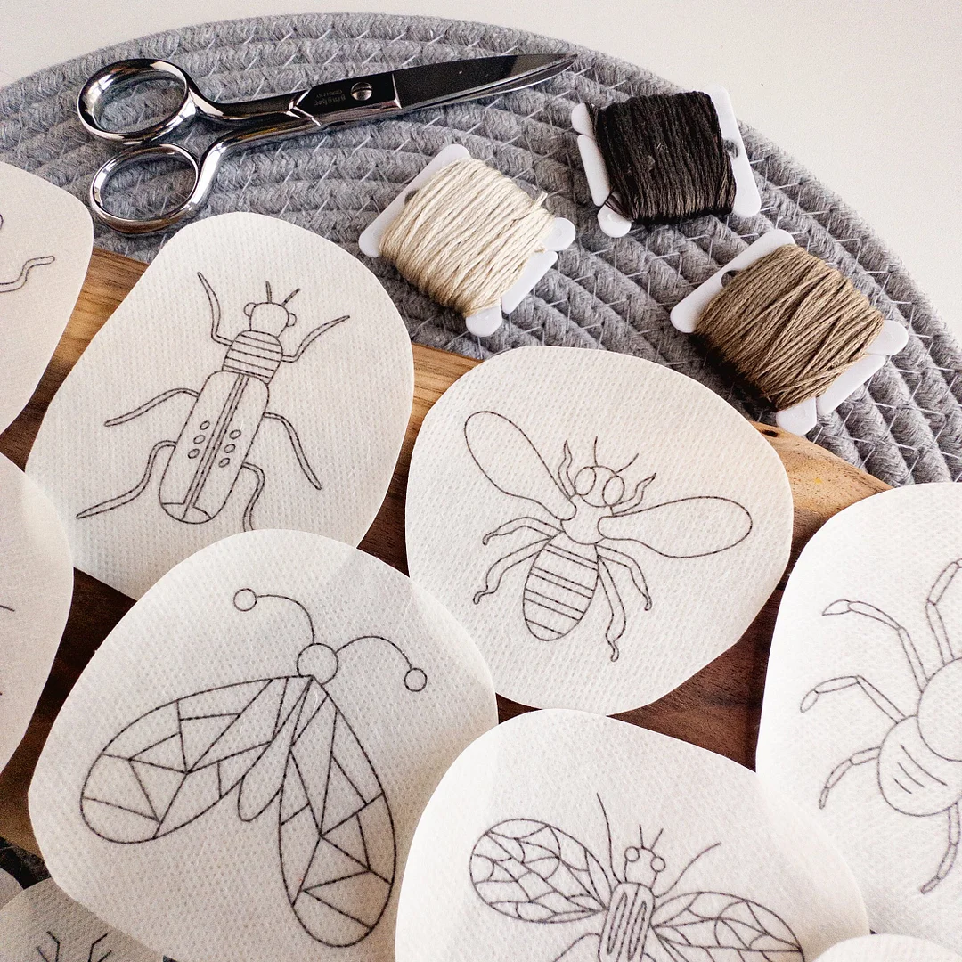 Gorgeous Bugs Water Soluble Botanical Hand Embroidery Pattern Kit