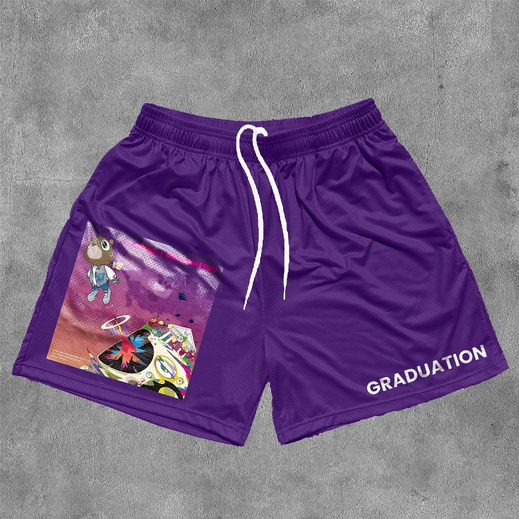 Kanye West Graduation Print Mesh Drawstring Shorts