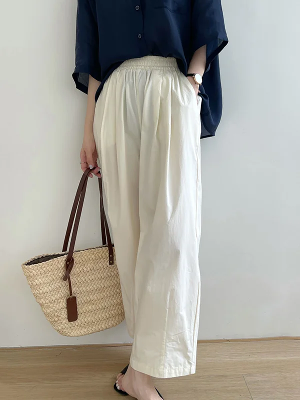 High Waisted Loose Elasticity Pleated Solid Color Split-Joint Pants ...