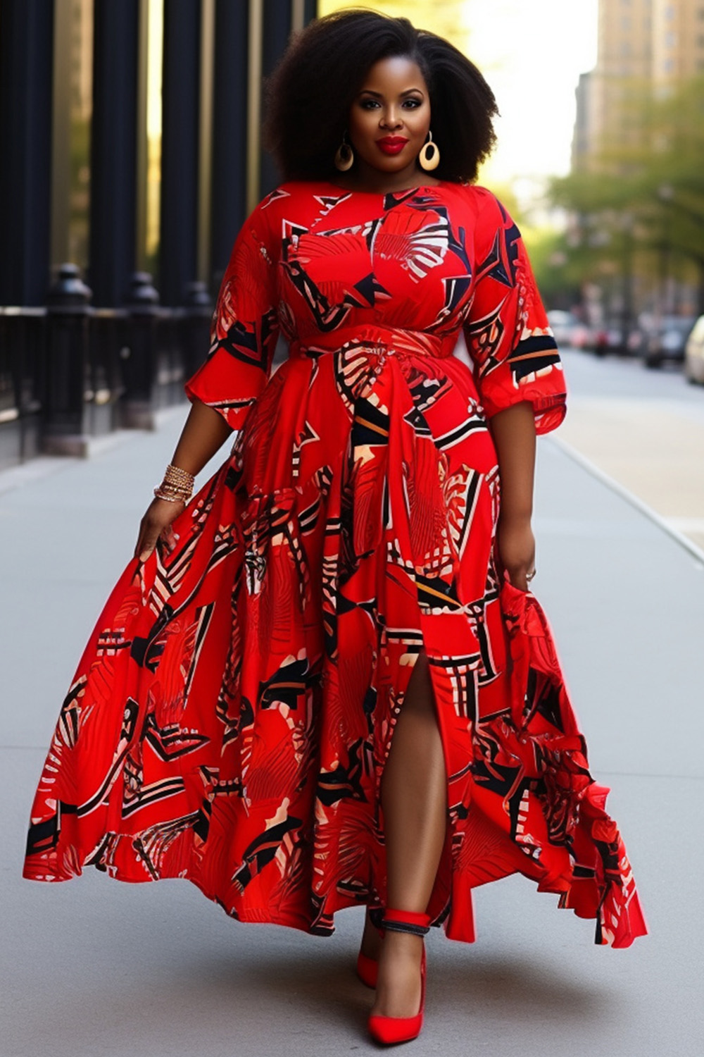 Xpluswear Design Plus Size Daily Red African Ankara Round Neck 3/4 ...