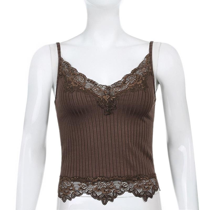BROWN LACE DEEP V-NECK CAMISOLE