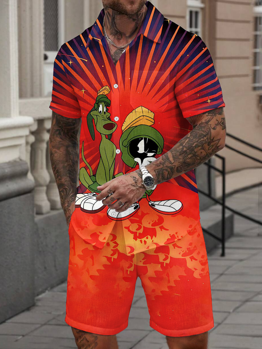 Moisture Wicking Cartoon Space Warrior Shorts Pocket Shirt Set