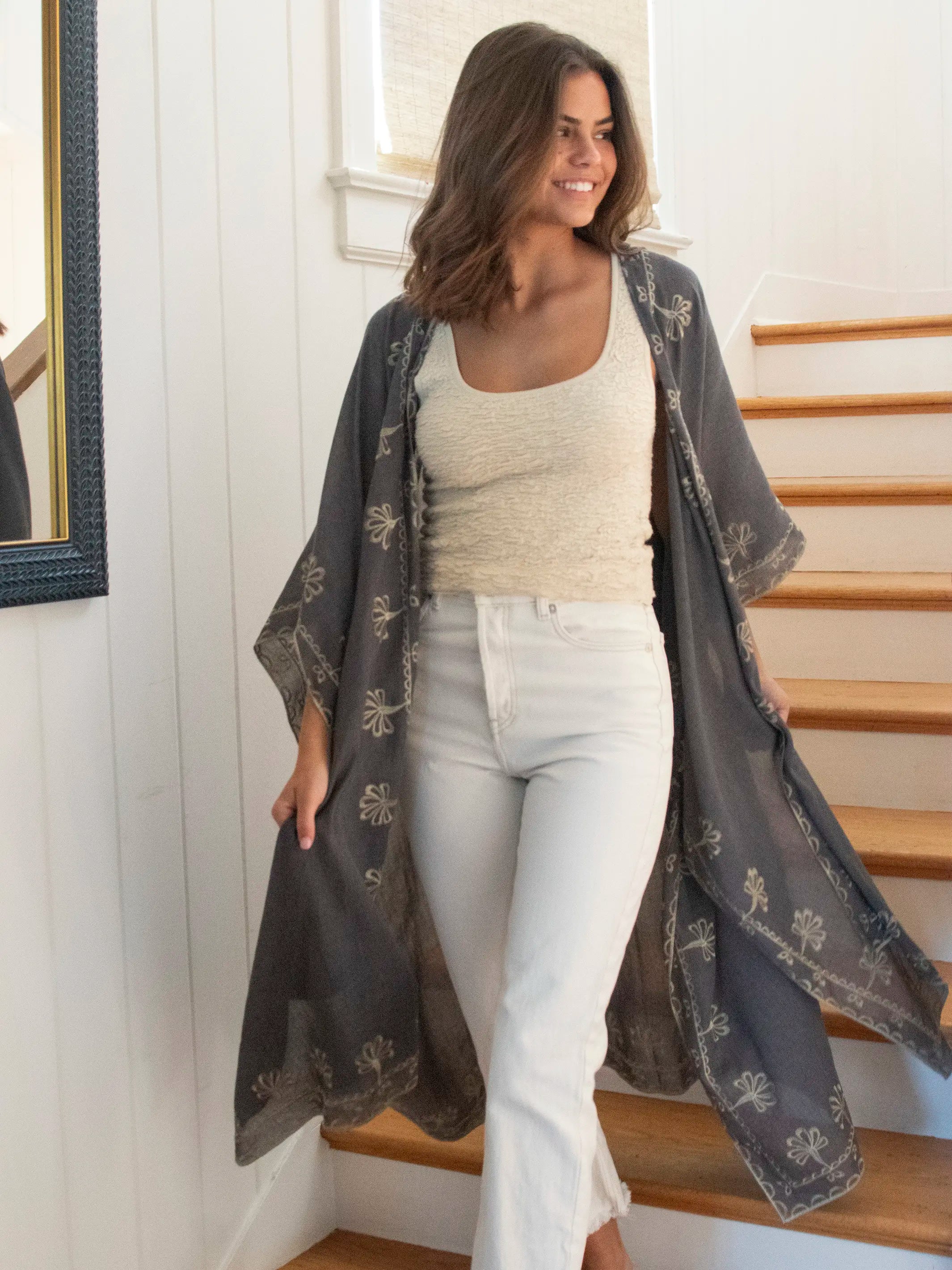 Jamie Embroidered Duster - Charcoal