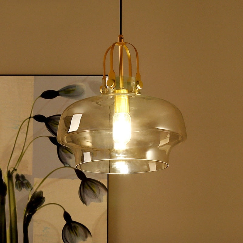 Nordic Design Restaurant Cognac/Gray Glass Pendant Lights Simple Modern ...