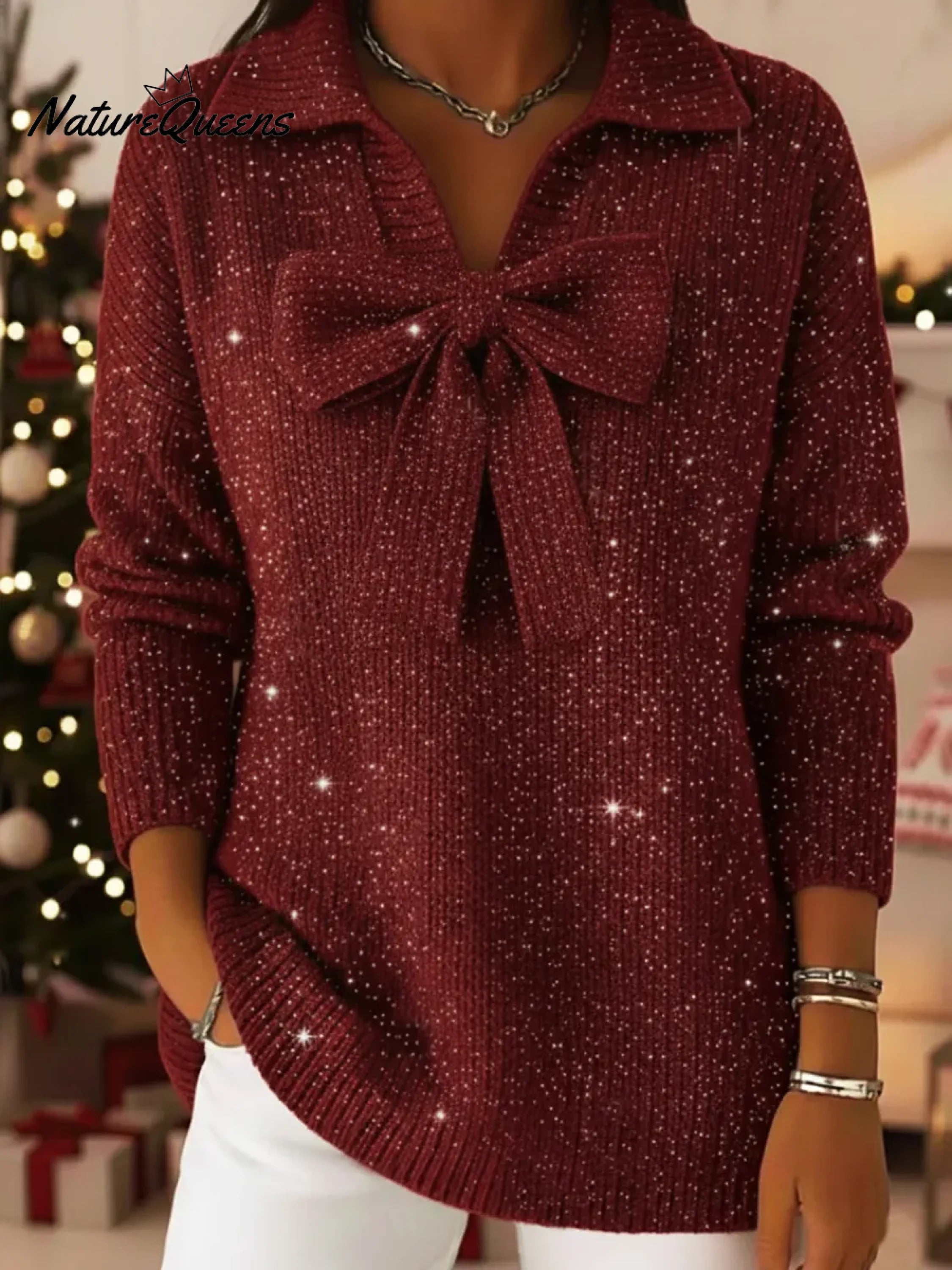 Retro And Cute Sparkly Bow Sweater