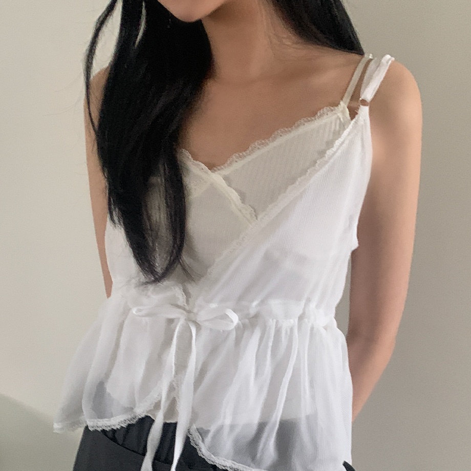 KOREAN LACE DRAWSTRING HALTER VEST SET