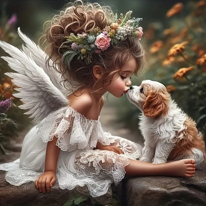 DIY Painting By Numbers | Girl kissing puppy - 40cm*40cm