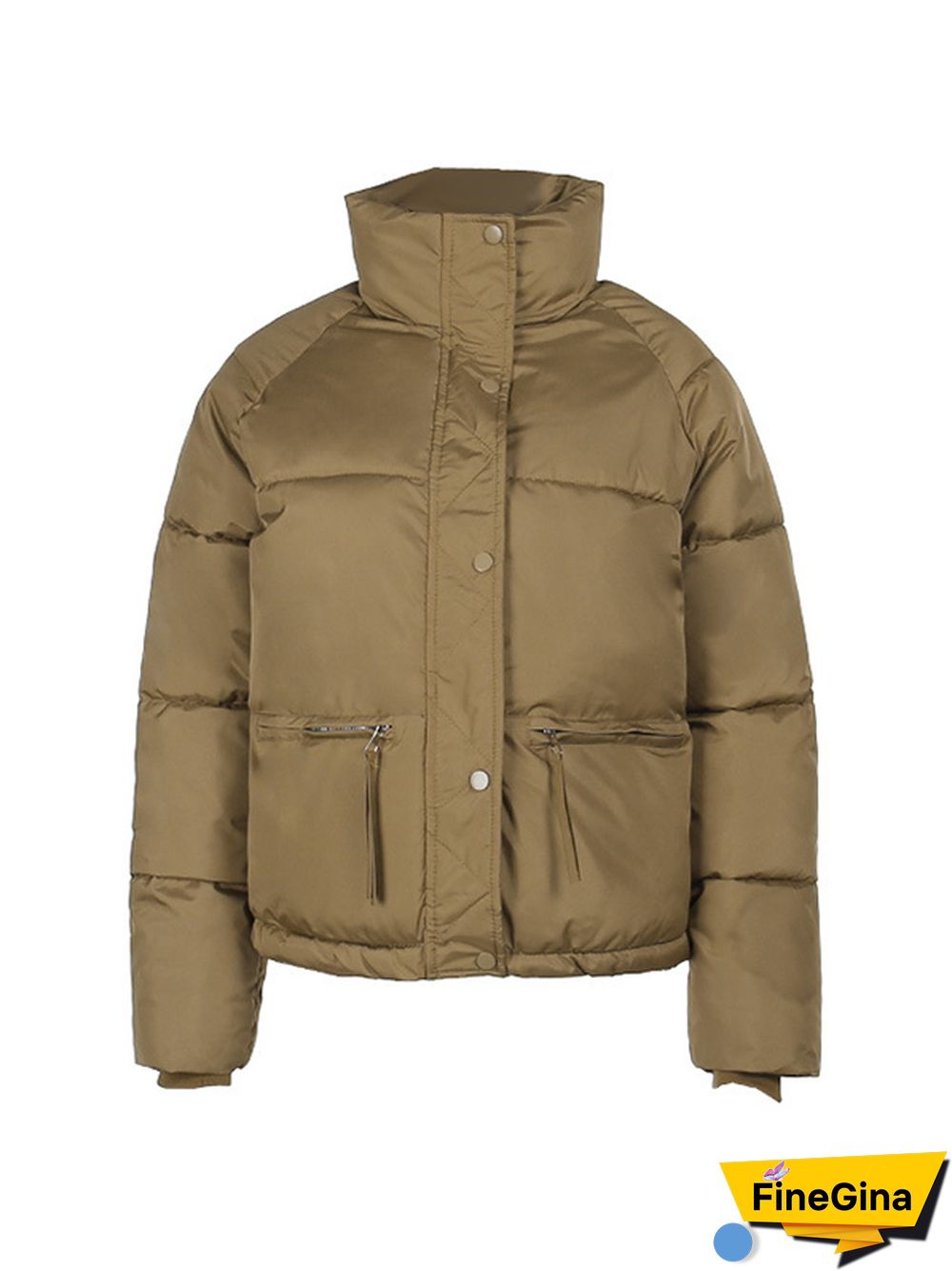 FineGina Solid Zip Up Collar Neck Jacket
