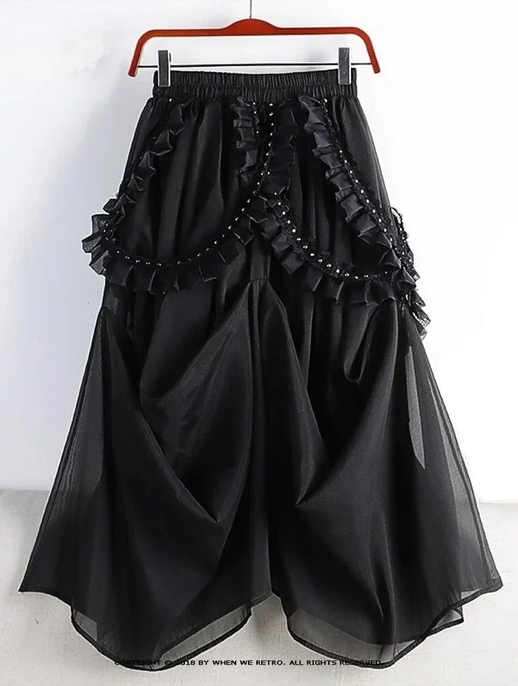 Steampunk Black Ptachwork Fungus Edge Folds Tulle Skirt