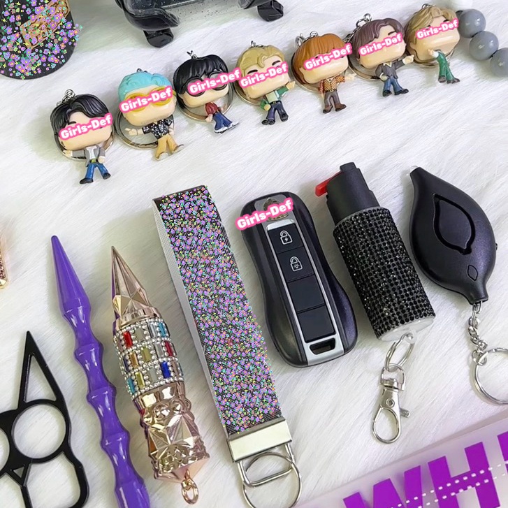 BTS self defense keychain with limited FREEBIE figure & keychain
